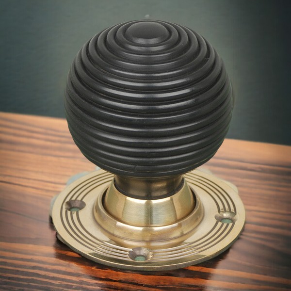 Solid Ebony Beehive Door Knobs Brass Backplate